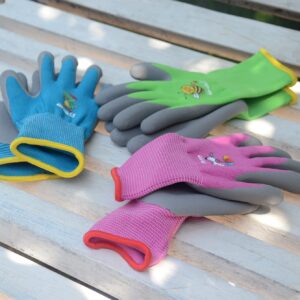 KDK Ages 5-7 Kids Gardening Gloves,Yard Work Gloves for Toddlers, Youth, Girls, Boys, Childrens, Soft Safety Rubber Gloves (XXS Age 5-7, 3 Pairs Green, Blue&Pink)