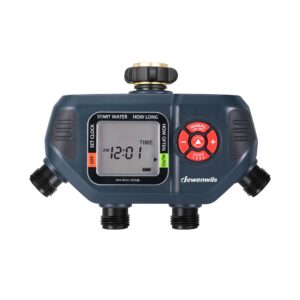 dewenwils sprinkler timer 4 zone, water timer for garden hose with rain delay/manual/auto irrigation, programmable outdoor faucet hose timer for yard, lawn