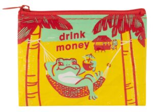 blue q coin purse ~ drink money. made from 95% recycled material, the ultimate little zipper bag to corral coins, gift cards, ear buds. 3"h x 4"w.