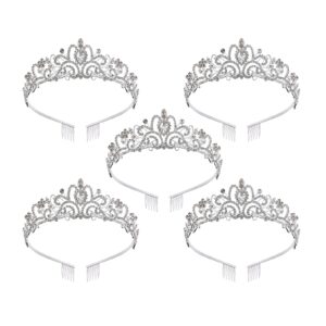 5 pack silver crystal tiara crowns for women girls princess elegant crown with combs women's headbands bridal wedding prom birthday party headbands for women