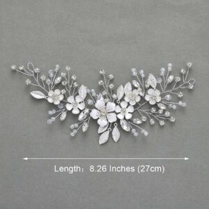 Unicra Silver Bride Wedding Hair Vine Flower Bridal Hair Piece Rhinestone Hair Accessories Crystal Headpieces Jewelry for Women and Girls