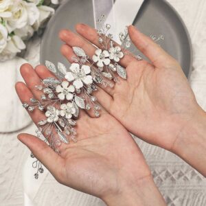 Unicra Silver Bride Wedding Hair Vine Flower Bridal Hair Piece Rhinestone Hair Accessories Crystal Headpieces Jewelry for Women and Girls