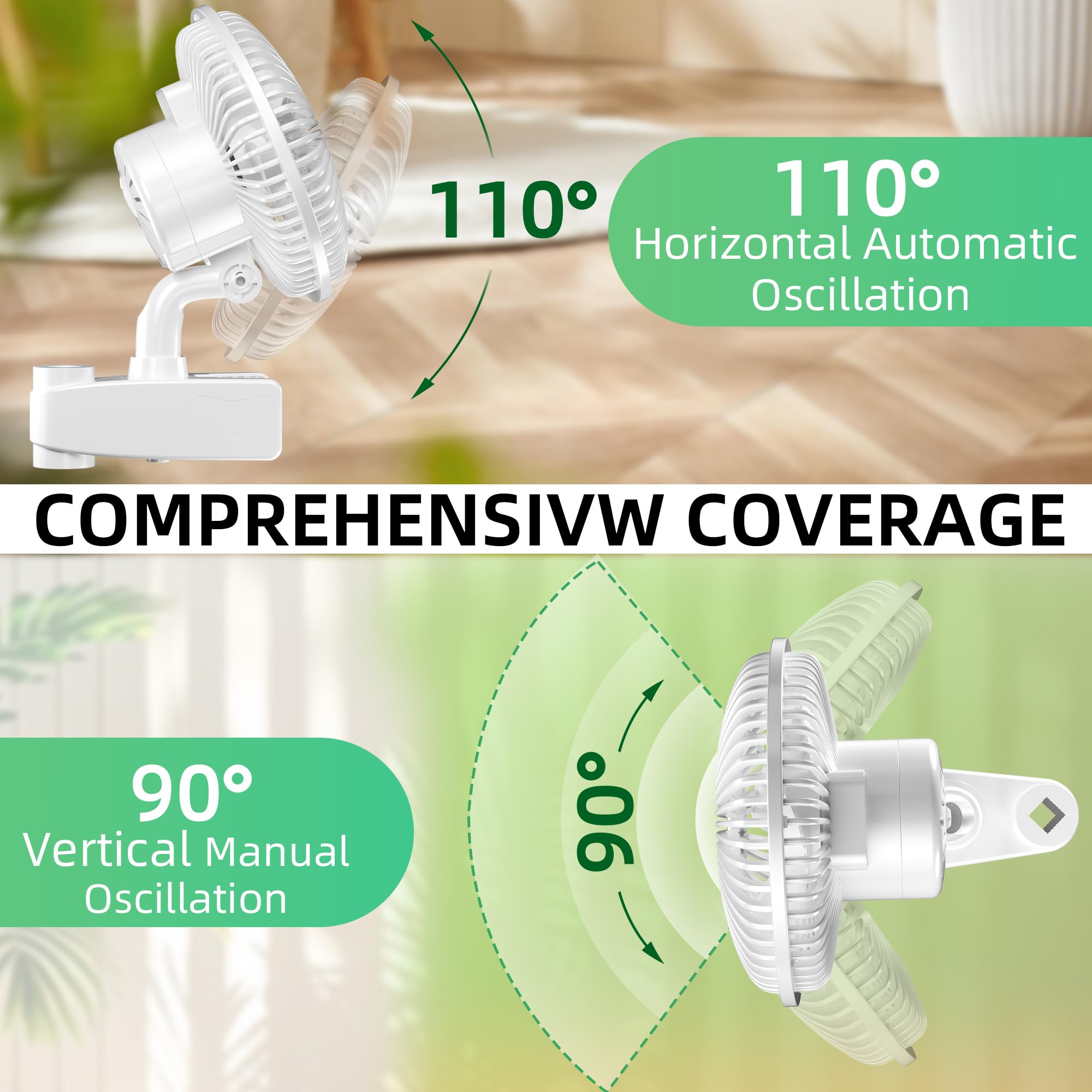 Simple Deluxe Clip Fan, 6-Inch Grow Tent Fan, Monkey Fan, Adjustable 90° Angles, 15W, 2-Speeds Control, 1 Pack