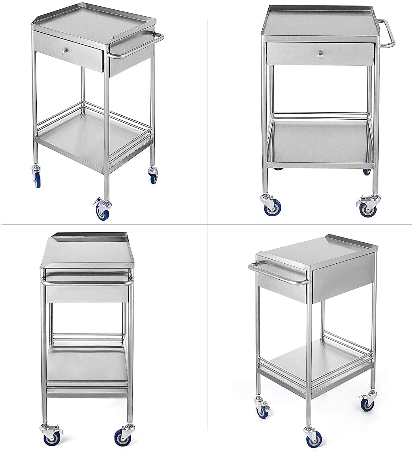 YIYIBYUS Stainless Steel Cart 2 Layer Medical Dental Laboratory Rolling Cart Mobile Equipment Serving Carts with Silent Wheel Trolley Cart