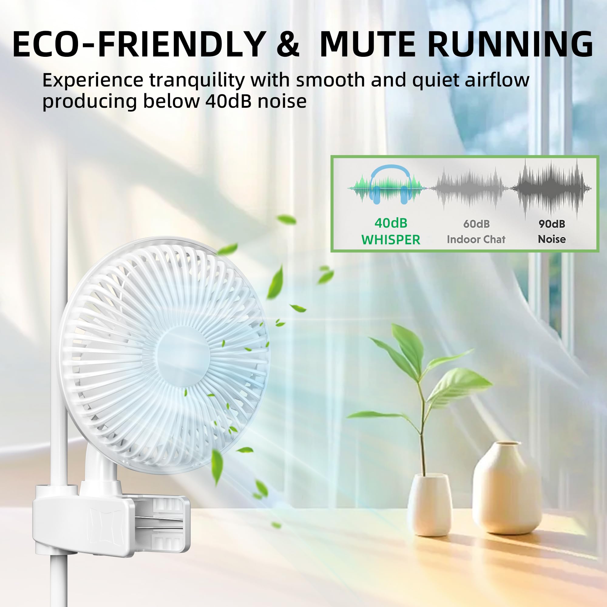 Simple Deluxe Clip Fan, 6-Inch Grow Tent Fan, Monkey Fan, Adjustable 90° Angles, 15W, 2-Speeds Control, 1 Pack