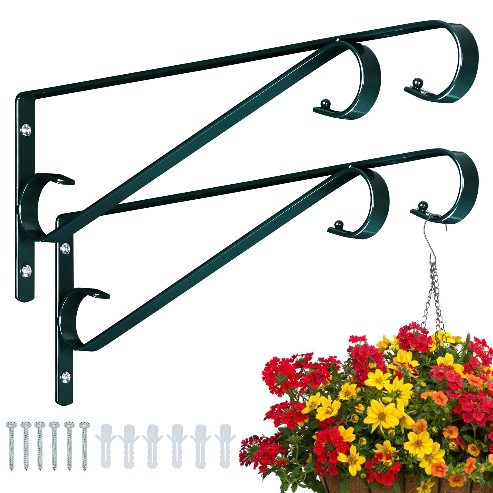 Plant Hangers Outdoor (2 Pack-15.4 Inch Blackish Green) Plant Hooks Heavy Duty Iron Plant Hanger Hook for Wall, Hanging Plant Bracket for Planters, Bird Feeders, Lanterns, Wind Chimes, Outdoor