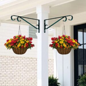 Plant Hangers Outdoor (2 Pack-15.4 Inch Blackish Green) Plant Hooks Heavy Duty Iron Plant Hanger Hook for Wall, Hanging Plant Bracket for Planters, Bird Feeders, Lanterns, Wind Chimes, Outdoor