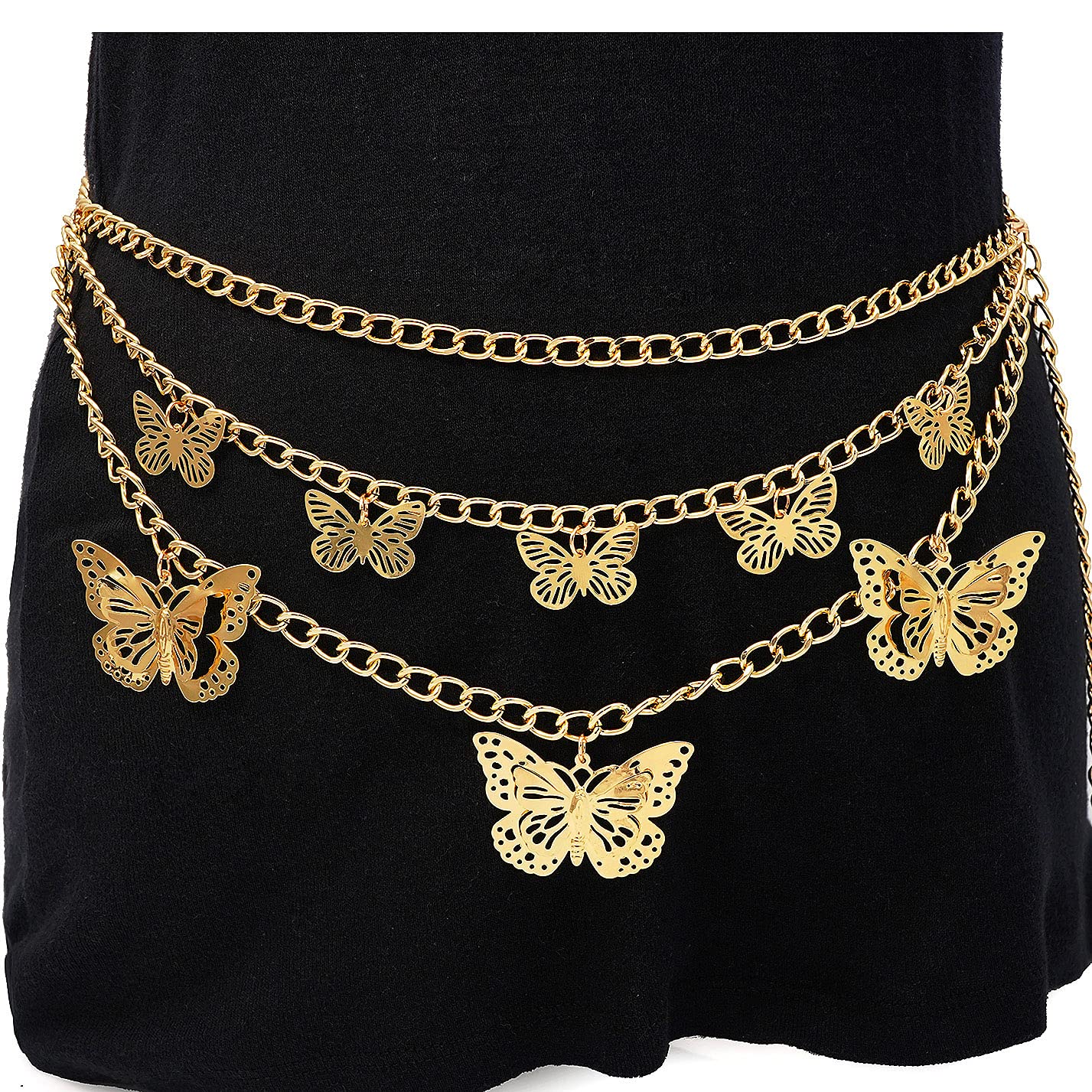 Glamorstar Chain Belts Multilayer Waist Chain Adjustable Waist Belt for Women Girls Butterfly Gold 130cm/51.2IN