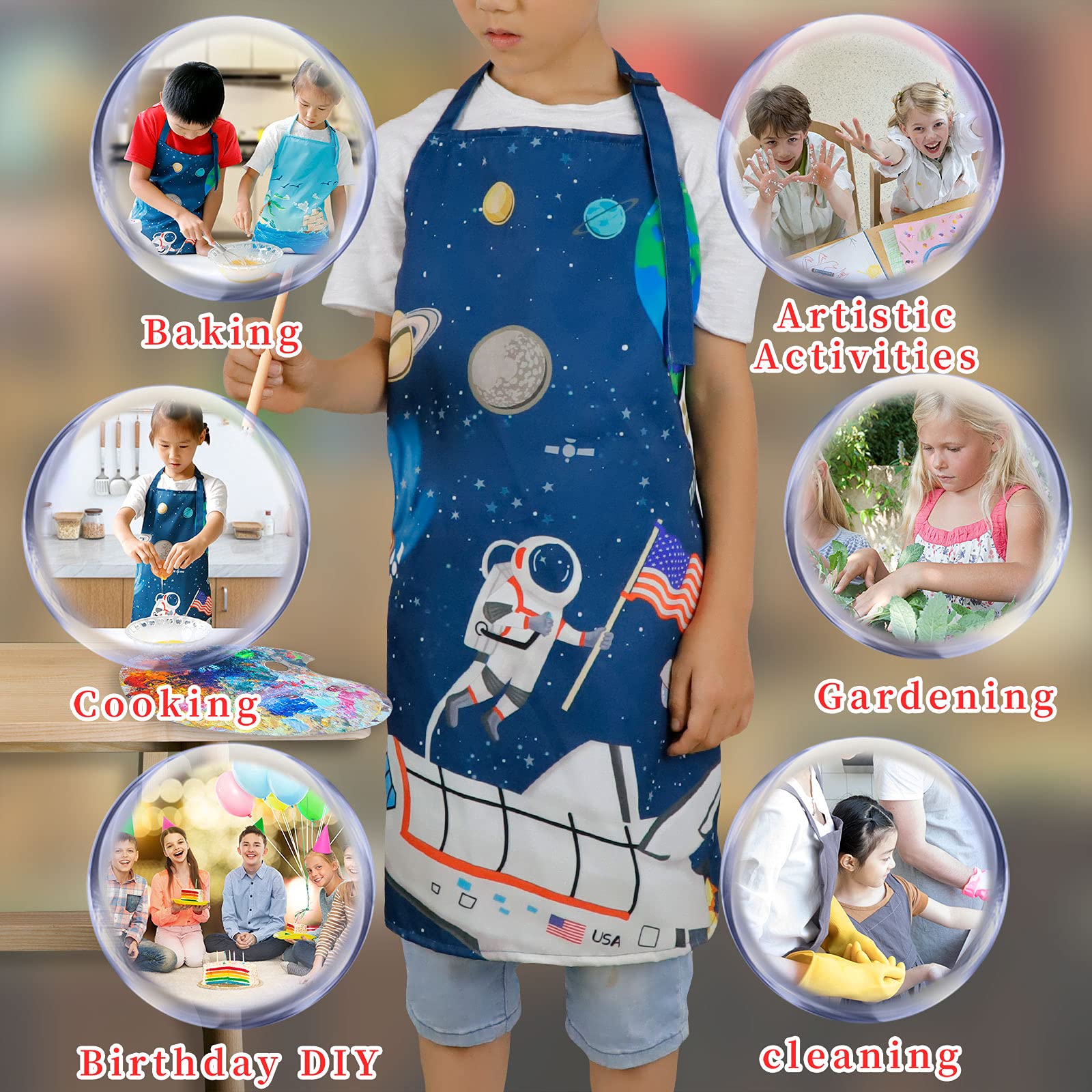 DEABOLAR Kids Apron for Boys, Unisex Apron With Adjustable Neck strap, Kitchen Bib Apron for Cooking Painting Baking