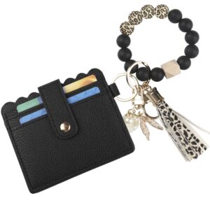 Guran Wristlet Wallet Bracelet Keychain,Card Holder Purse Tassel Keychain Bangle Key Ring for Women (Leopard Print)