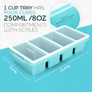 XOMOO Silicone Freezer Tray With Lid - Soup Freezer Container molds - Large Ice Cube Tray- makes 8 perfect 1 cup portions cubes, 2-Pack Freezer Storage Food Soups & Meal Prep - Oven & Dishwasher -Safe