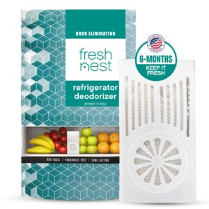 fresh nest refrigerator deodorizer with zeolites (1-pack) - odor eliminator for fridge & freezer - outshines baking soda and bamboo charcoal bags - long-lasting, & safe