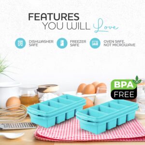 XOMOO Silicone Freezer Tray With Lid - Soup Freezer Container molds - Large Ice Cube Tray- makes 8 perfect 1 cup portions cubes, 2-Pack Freezer Storage Food Soups & Meal Prep - Oven & Dishwasher -Safe