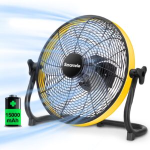 smartele battery operated fan, battery powered fan, rechargeable floor fan, battery fan for camping, portable & rechargeable, 15000mah battery, fast charging, run up to 30 hours, 16 inch