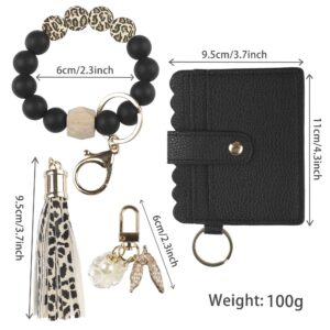 Guran Wristlet Wallet Bracelet Keychain,Card Holder Purse Tassel Keychain Bangle Key Ring for Women (Leopard Print)