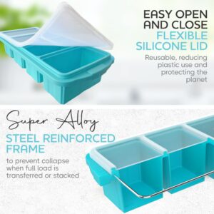 XOMOO Silicone Freezer Tray With Lid - Soup Freezer Container molds - Large Ice Cube Tray- makes 8 perfect 1 cup portions cubes, 2-Pack Freezer Storage Food Soups & Meal Prep - Oven & Dishwasher -Safe