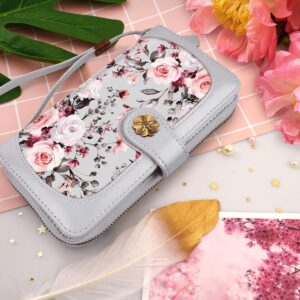 Coco Rossi Wallets for Women Multi Card Holder Wallet Clutch Wallet Card Holder Organizer Ladies Purse with Wrist strap Purse,Grey Flowers