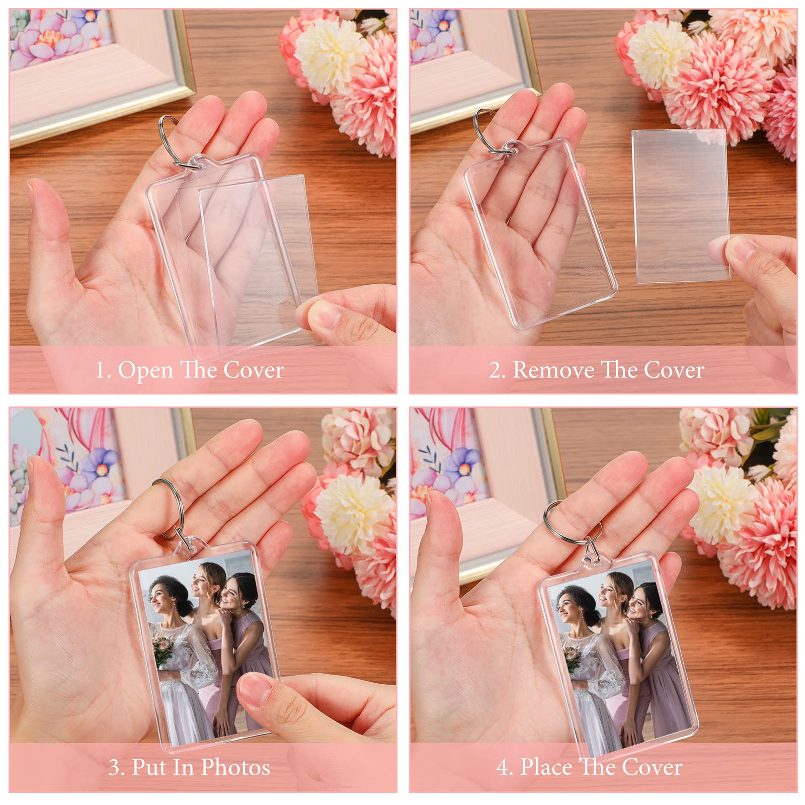 Yaomiao Acrylic Photo Frame Keychain Holder Photo Picture Insert Blank Keyring for DIY Craft(2 x 3 Inch,15 Pieces)