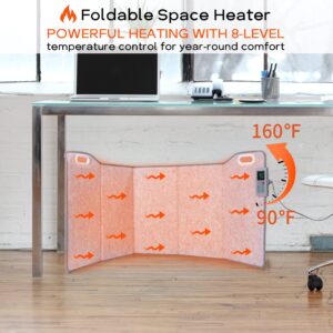 Portable Space Heater for Office and Home, Foldable, Quiet Floor Foot Warmer Under Desk for Leg and Feet, Personal Electric Panel Space Heater with Thermostat and Timer, with Auto Shut Off