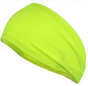 kenz laurenz performance headband moisture wicking athletic sports head band wide head band sweatband - workout, soccer, softball, basketball (neon yellow) one size