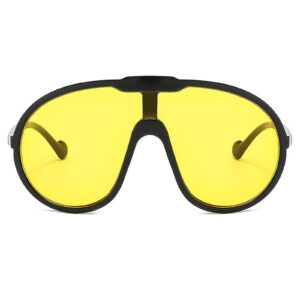 oversized one piece sunglasses for women men fashion vintage sun glasses punk large frame eyewear uv400 shield goggles (black&yellow, m)