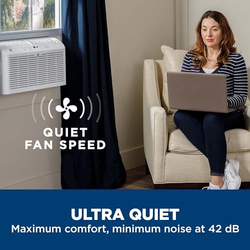 GE 6,200 BTU Ultra Quiet Window Air Conditioner for Small Rooms and Bedrooms, Control Using Remote, 6K Window AC Unit, Easy Install with Included Kit, White