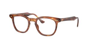 ray-ban rx5398f hawkeye low bridge fit square prescription eyewear frames, striped havana/demo lens, 50 mm