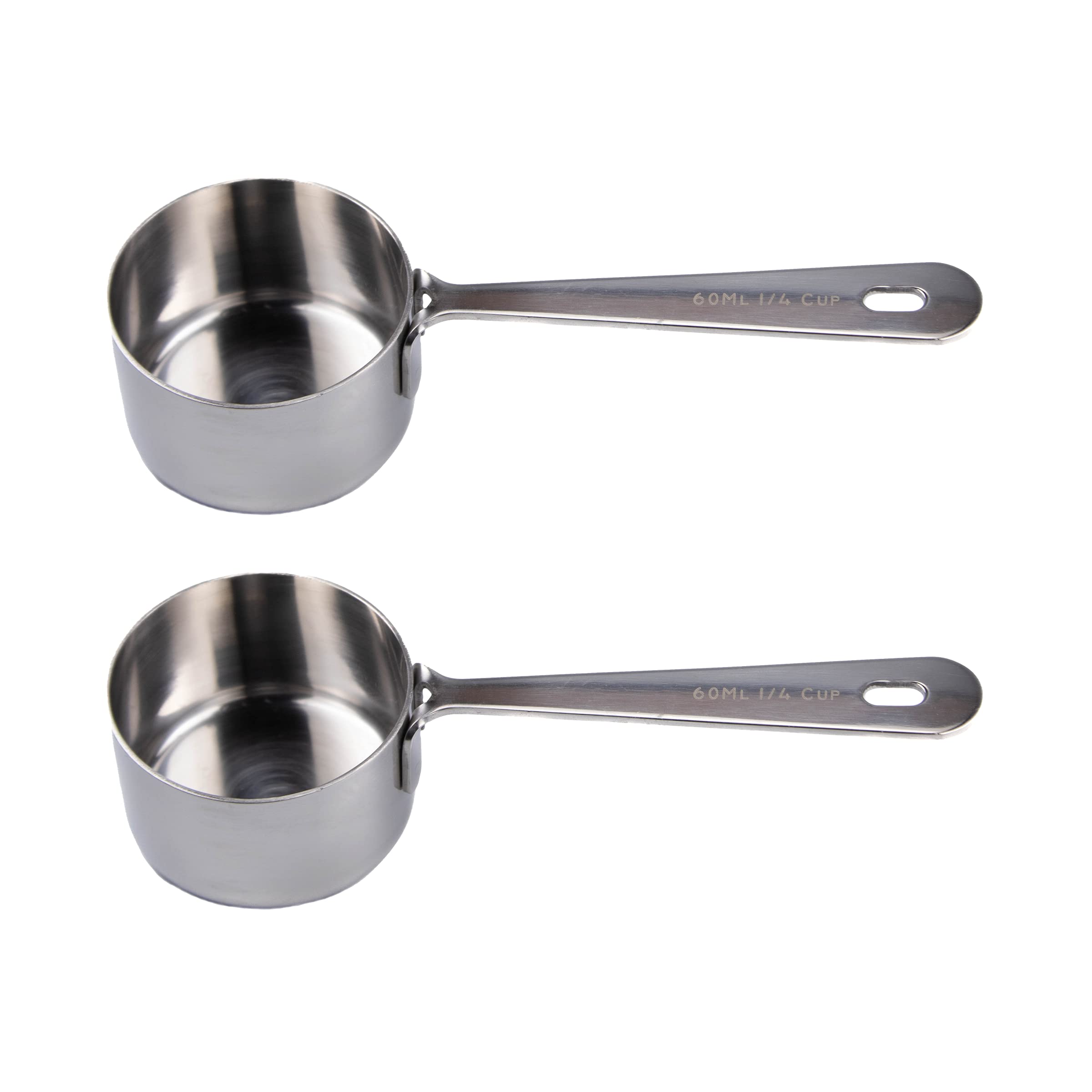 Honey Bear Kitchen 1/4 Cup 60 ml Leave-in Measuring Scoop Cups v2, Polished Stainless Steel (Set of 2)