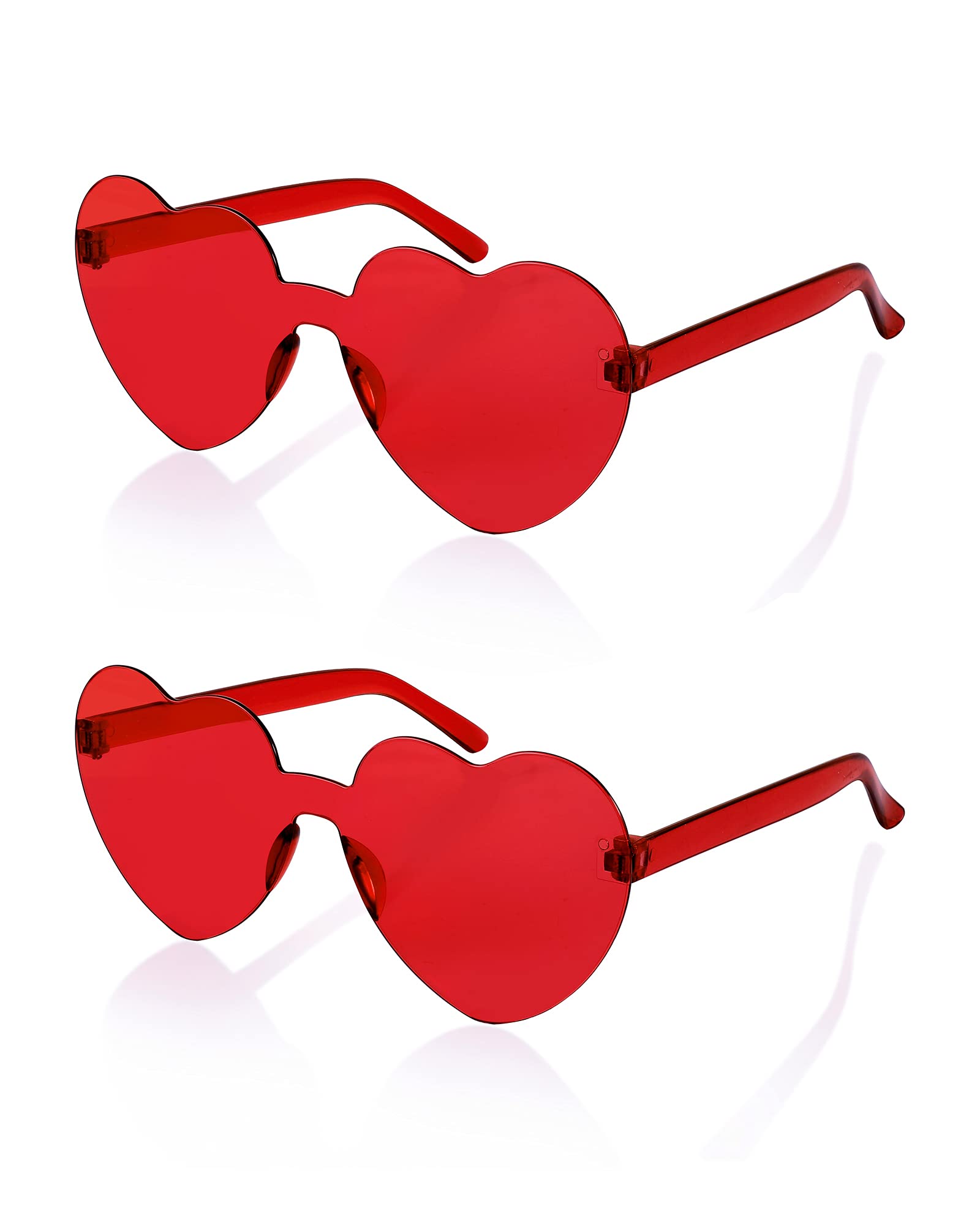 FEISEDY 2 Pack Rimless Heart Shaped Sunglasses Party Glasses Disco One Piece Transparent Trendy Love Glasses B2826-F2