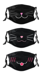 lvgooki 3 pcs cute cat face mask mouth mask with 6 filter pocket reusable washable adjustable mask for adults