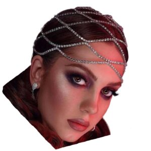 fdesigner crytsal head chain silver cap headpieces party rhinestone flapper hairpieces jewelry gatsby belly dance cleopatra hair accessories for women