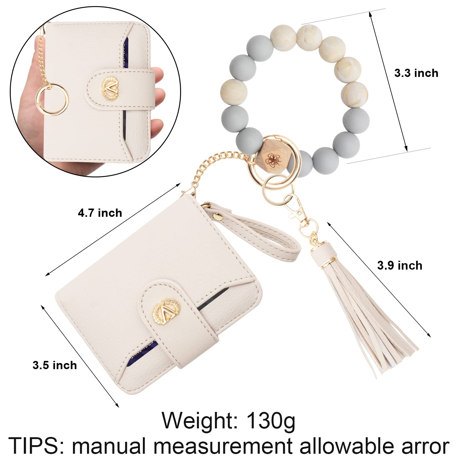 SNUG STAR Multi-Purpose Wallet RFID High Capacity Card Holder Zipper Coin Purse with Wristlet Bracelet Keychain Silicone Beaded Bangle (RFID Silicone Bracelet(16 Cards)-Sand)