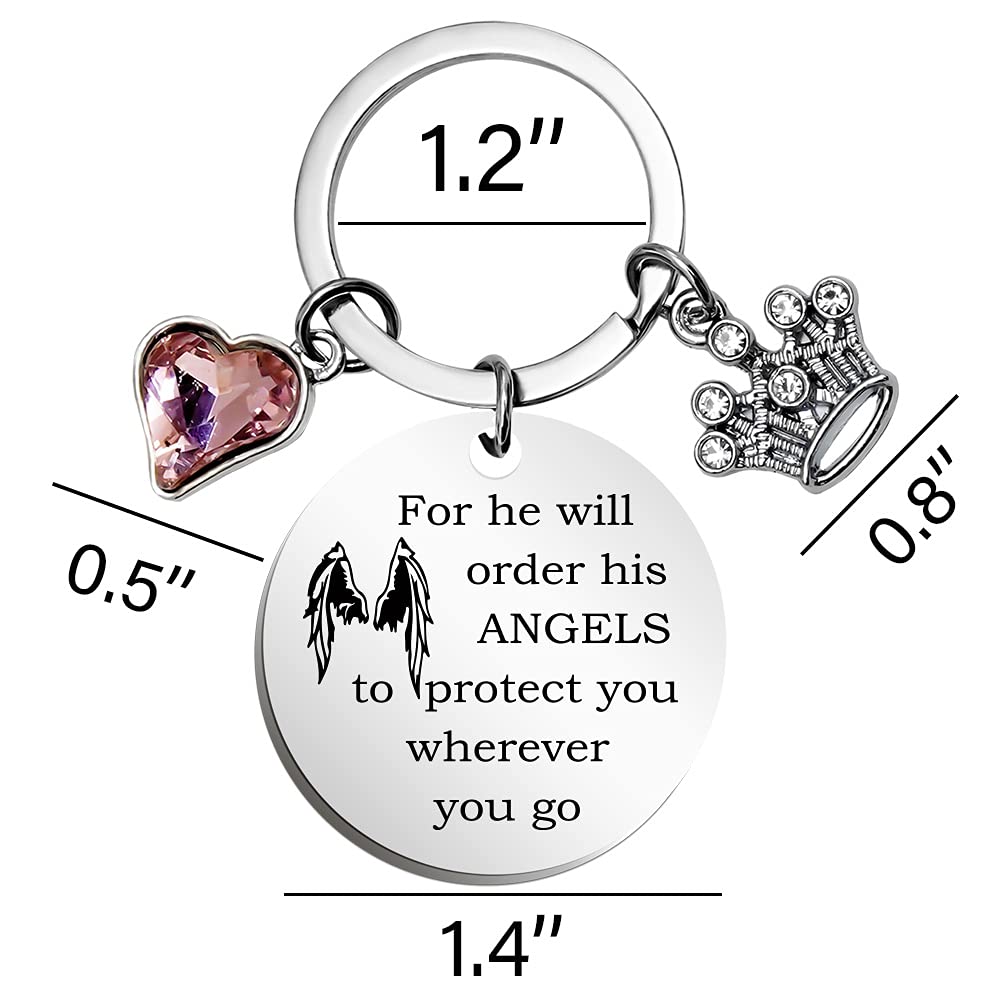 Bible Verse Keychain Christmas Religious Faith Gifts for Women Men - Prayer Christian Keyring for him her Bible Verse - for He Will Order This Angels to Protect You Wherever You Go