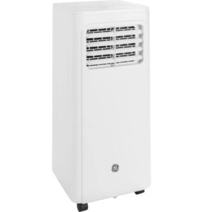 ge portable 3-in-1 air conditioner with dehumidifier and fan, 9,000 btu, cooling for 250 sq ft rooms, includes remote, vent hose and easy window install kit, wifi & smart connected, white