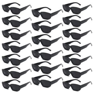 yqvie 20 pack wholesale black rectangle sunglasses for men women in bulk 70s retro cheap small glasses for party supplies (20black)