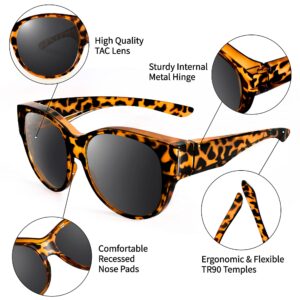 URUMQI Sunglasses Fit Over Glasses for Women, Polarized UV400 Protection Sun Glasses Trendy Round Cat Eye Shades Large Lens