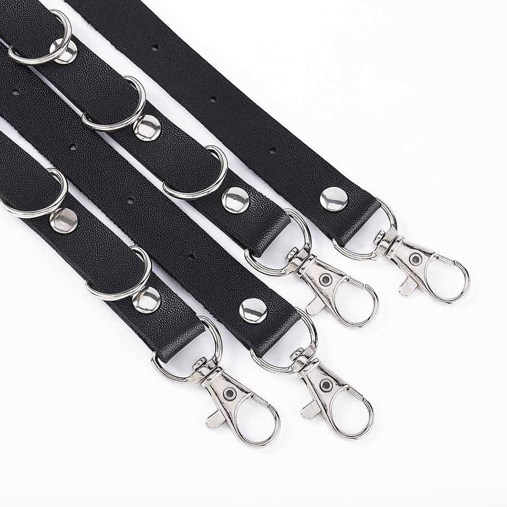 HUI GUO Women's Body Chain Belt Leather Gothic Punk Metal Tassel Waist Belt Adjustable Buckles Vintage Black Rocker for Costume