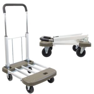 mount-it! foldable push cart, utility dolly platform cart, adjustable length, folding hand truck, portable dolly for moving boxes, appliances, furniture, 330 lbs capacity