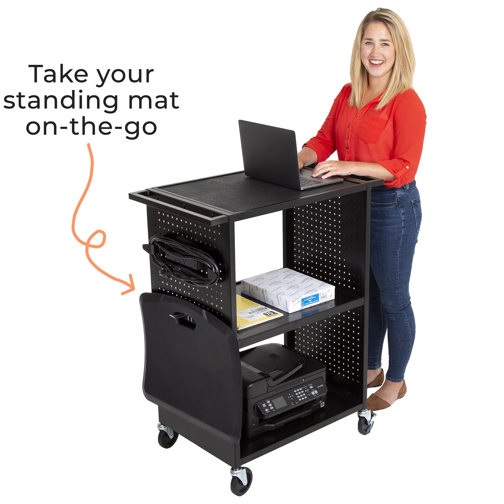 Line Leader Stellar AV Cart | Reimagine Your Teacher Cart with Revolutionary Pegboard Siding & 12 Movable Peg Hooks for Customizable Storage | UL Safety Certified Mobile Workstation & Computer Cart