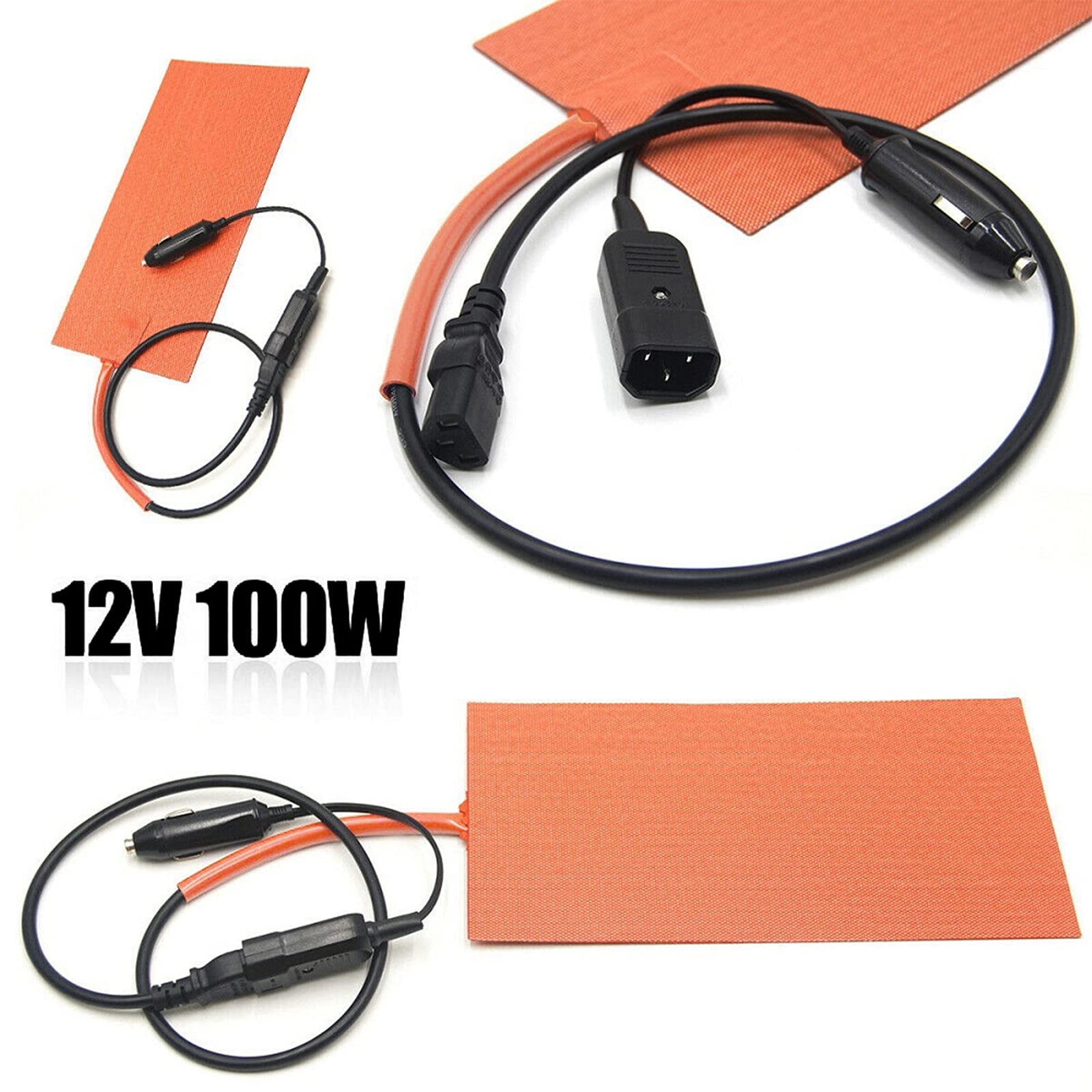 FASTROHY 12V 100W Silicone Heating Pad Mat Quick Heater with Detachable Power Cable for Food Delivery Bag 5.98X11.97 Inches