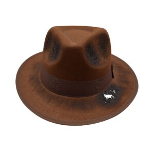 Nicky Bigs Novelties Tattered Burned Brown Fedora Hat - Scary Nightmare Creeper Hats - Cosplay Halloween Costume Accessory, Brown, Large