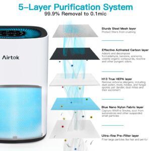 AIRTOK Air Purifier AP1001 Replacement Filter, 5-Layer Purification System, H13 True HEPA Filter