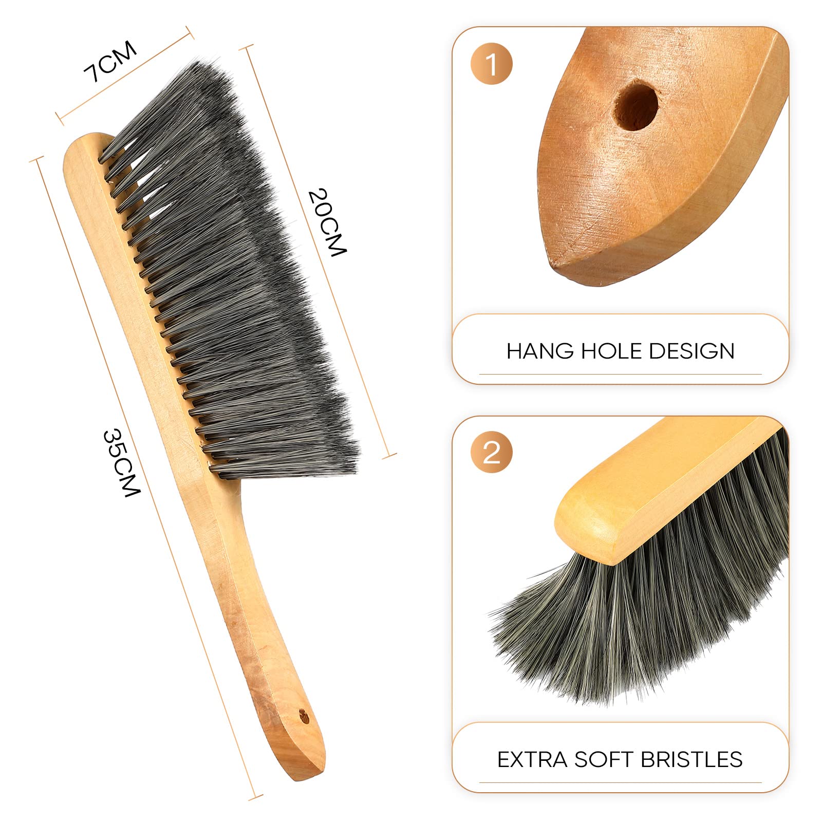 Patelai 2 Pieces Wooden Bench Brushes Fireplace Brush Natural Fiber Bench Brush Soft Bristles Long Wood Handle Dust Brush for Hearth Tidy Car Home Workshop Woodworking(Gray)