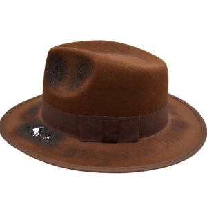 Nicky Bigs Novelties Tattered Burned Brown Fedora Hat - Scary Nightmare Creeper Hats - Cosplay Halloween Costume Accessory, Brown, Large