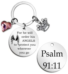 bible verse keychain christmas religious faith gifts for women men - prayer christian keyring for him her bible verse - for he will order this angels to protect you wherever you go