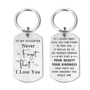 yobent to my daughter gifts, never forget that i love you daughter keychain for school college graduation key chains