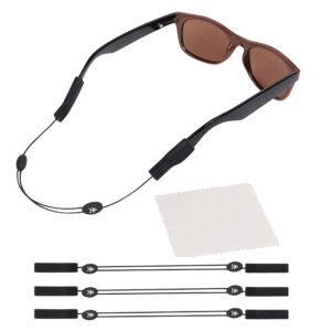 adjustable eyeglasses strap (3 pack fish style) - no tail sunglasses strap - eyewear string holder - with bonus glasses cleaning cloth - 3 pack