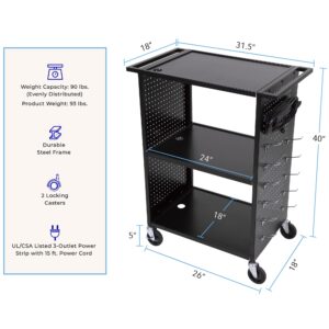 Line Leader Stellar AV Cart | Reimagine Your Teacher Cart with Revolutionary Pegboard Siding & 12 Movable Peg Hooks for Customizable Storage | UL Safety Certified Mobile Workstation & Computer Cart