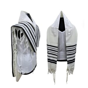 ateret judaica 100% wool kosher mehudar badats tallit prayer shawl from israel, very elegant lookin tallit (size 70-60 x 80 inch, with black stripes)