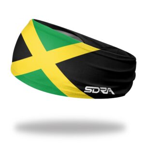 suddora country flag headbands, wide headbands with jamaica national flag, tapered style boho headbands for national sports events, non-slip fabric sweatband for soccer, tennis, workout, costume